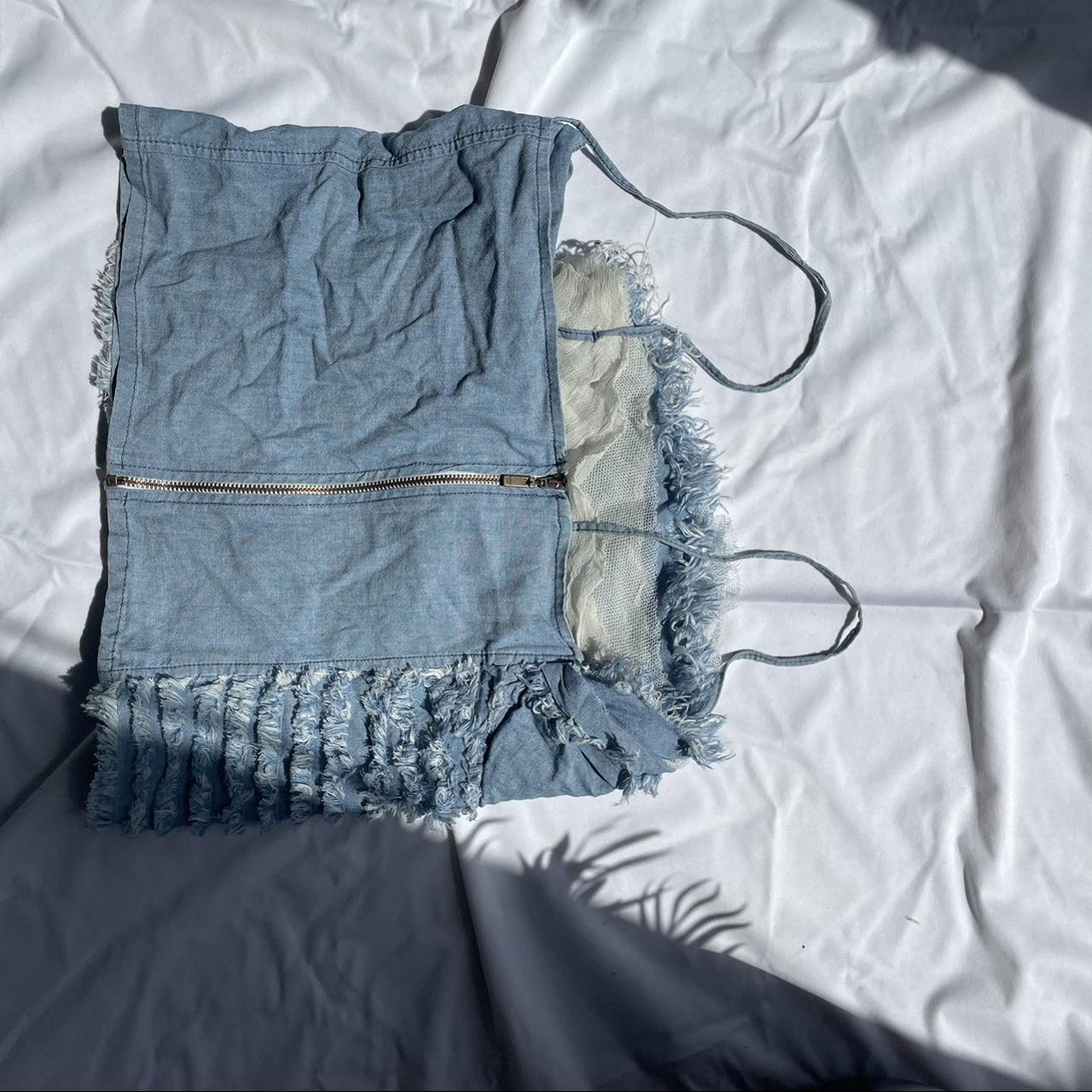 Blue Frilly Denim 90's Top Size 10-12 - Depop