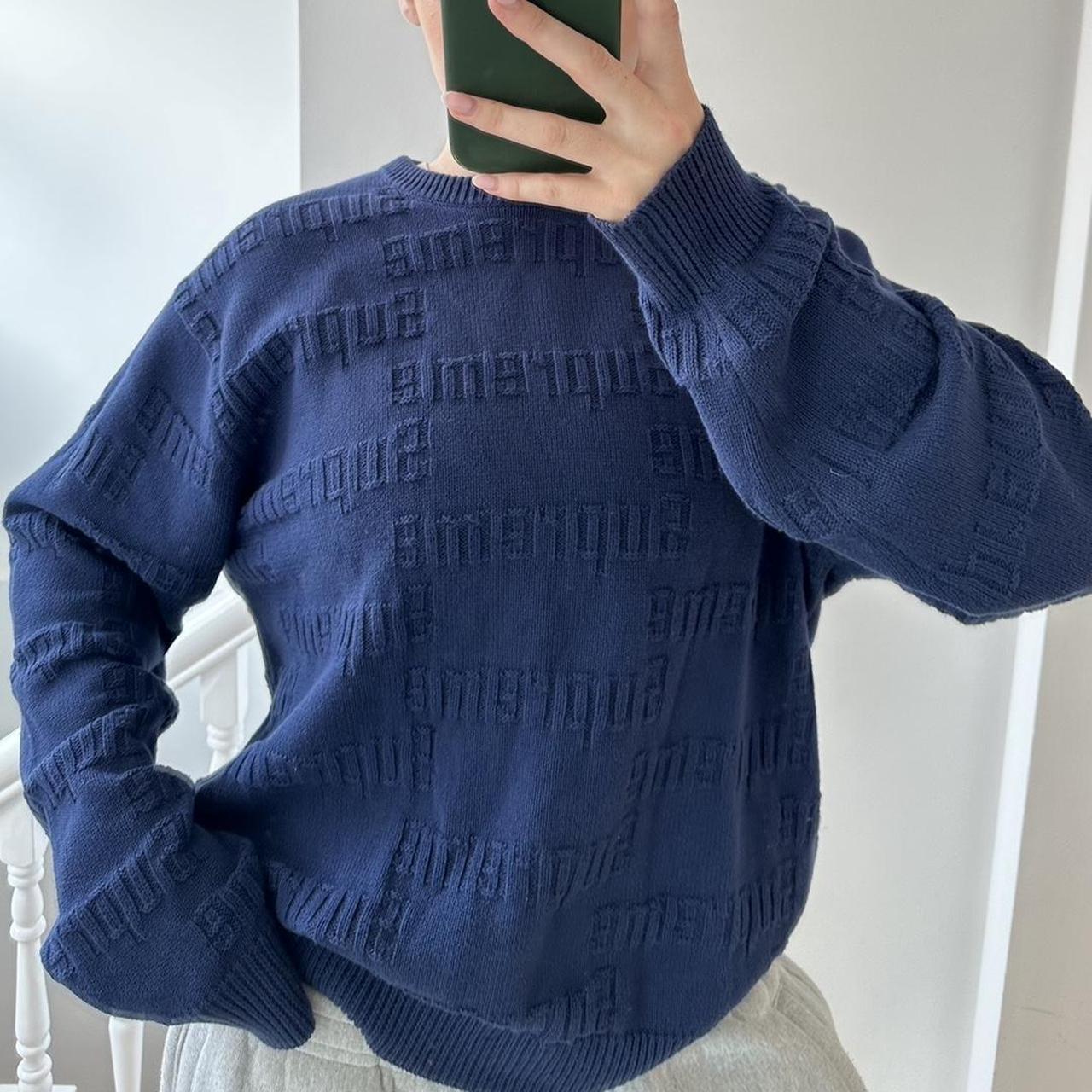 Supreme Navy blue knit sweater Size medium... - Depop