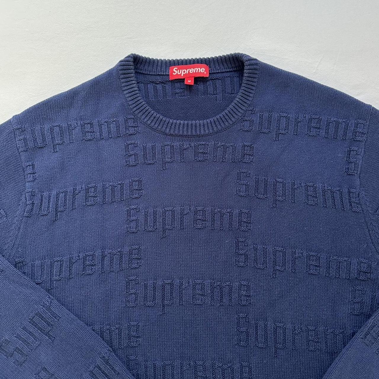 Supreme Navy blue knit sweater Size medium... - Depop