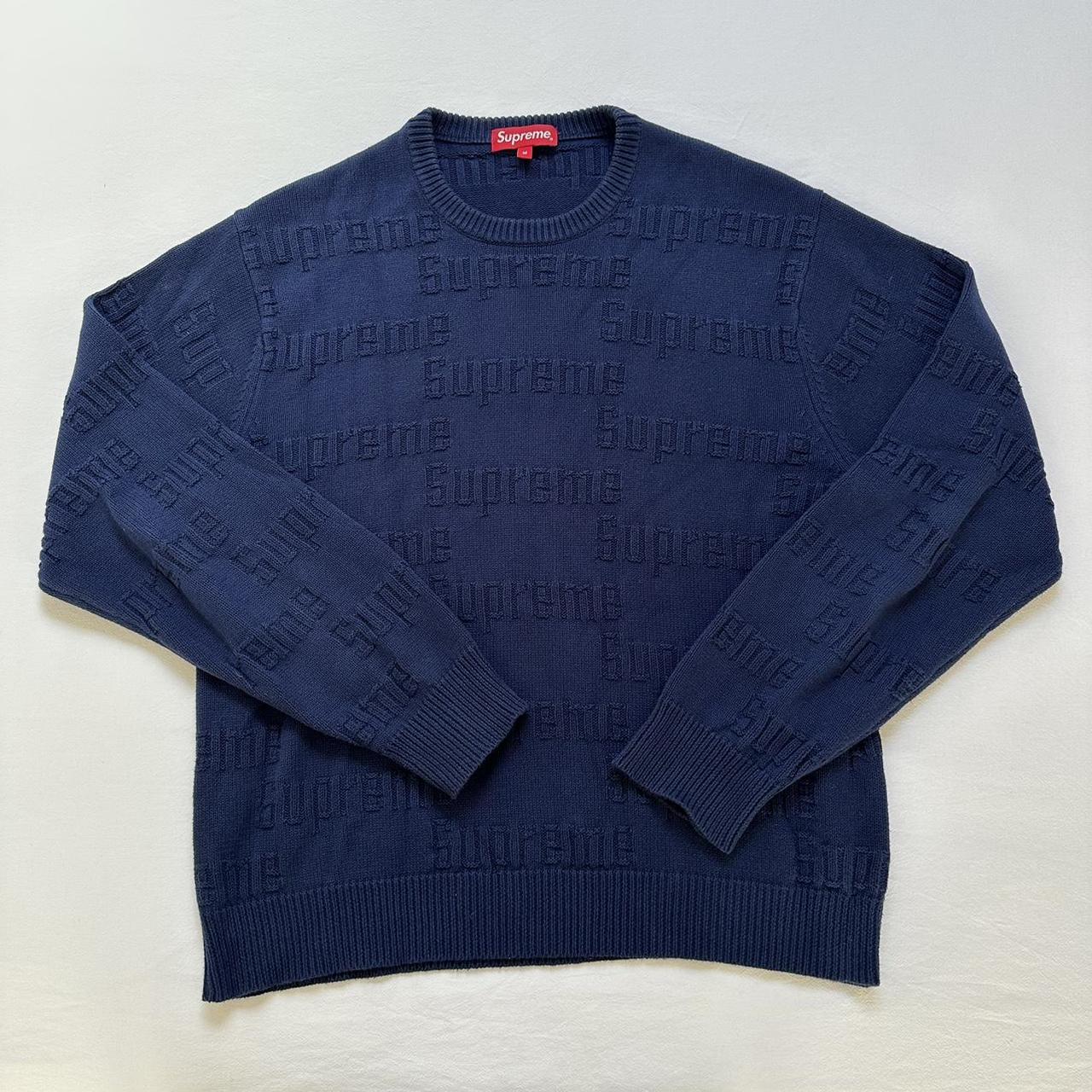Supreme Navy blue knit sweater Size medium... - Depop