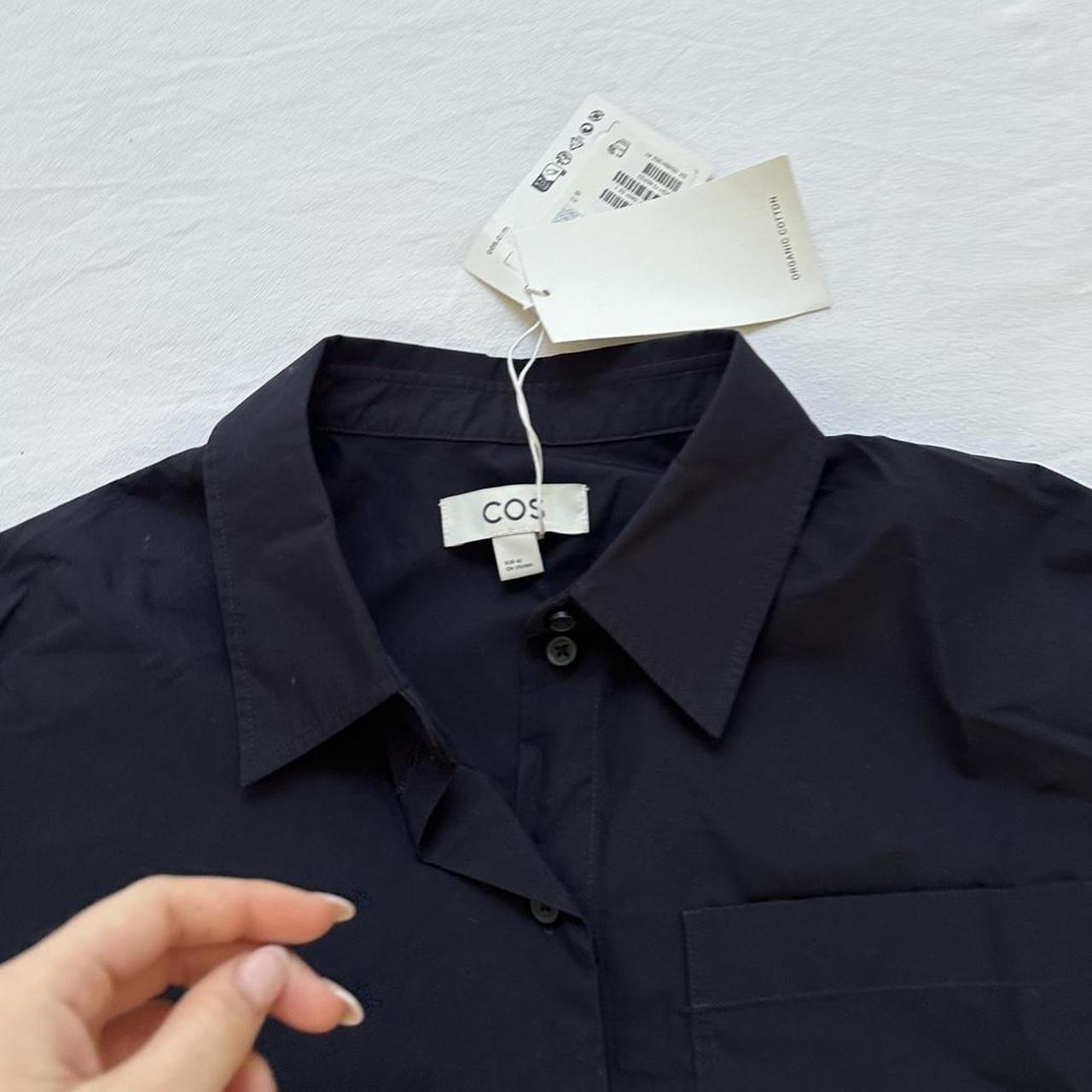 Cos Navy Blue Cropped shirt retail £60 Size UK 16... - Depop