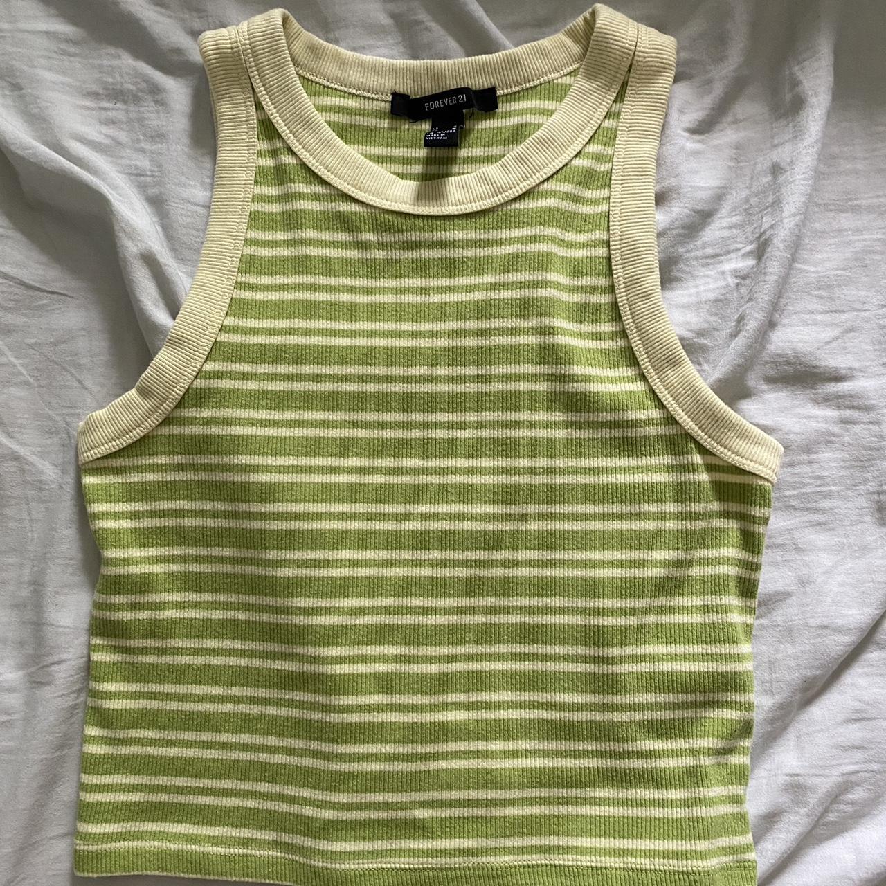 Stripped Green Tank Top 🌸size Medium 🌸cropped Depop