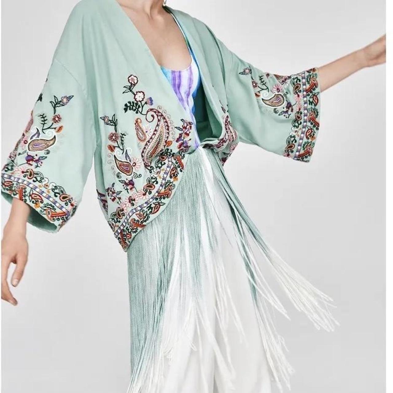 ZARA SOLD OUT Embroidered Kimono Jacket with... - Depop