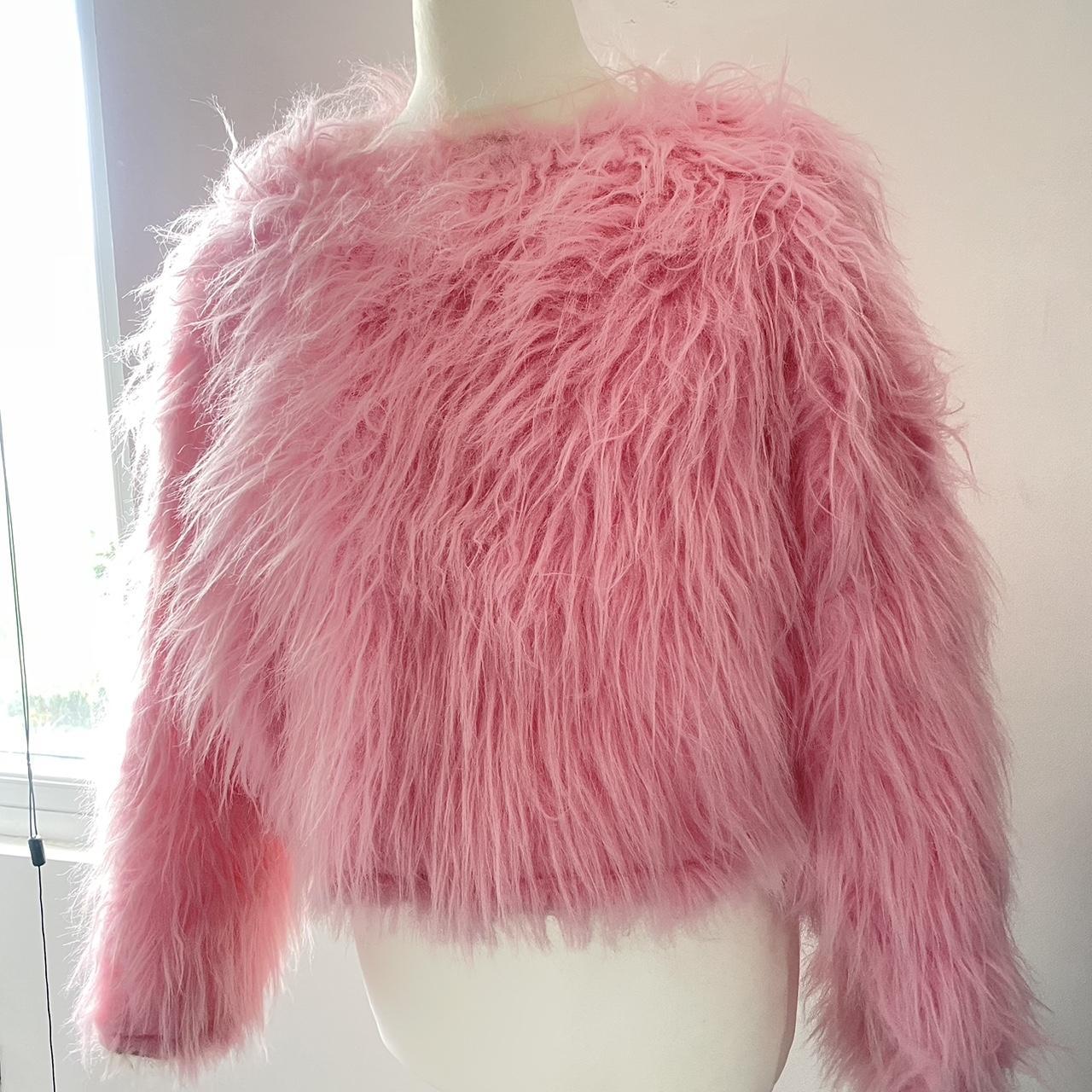 Pink fluffy cropped jumper. From beyond retro.... - Depop