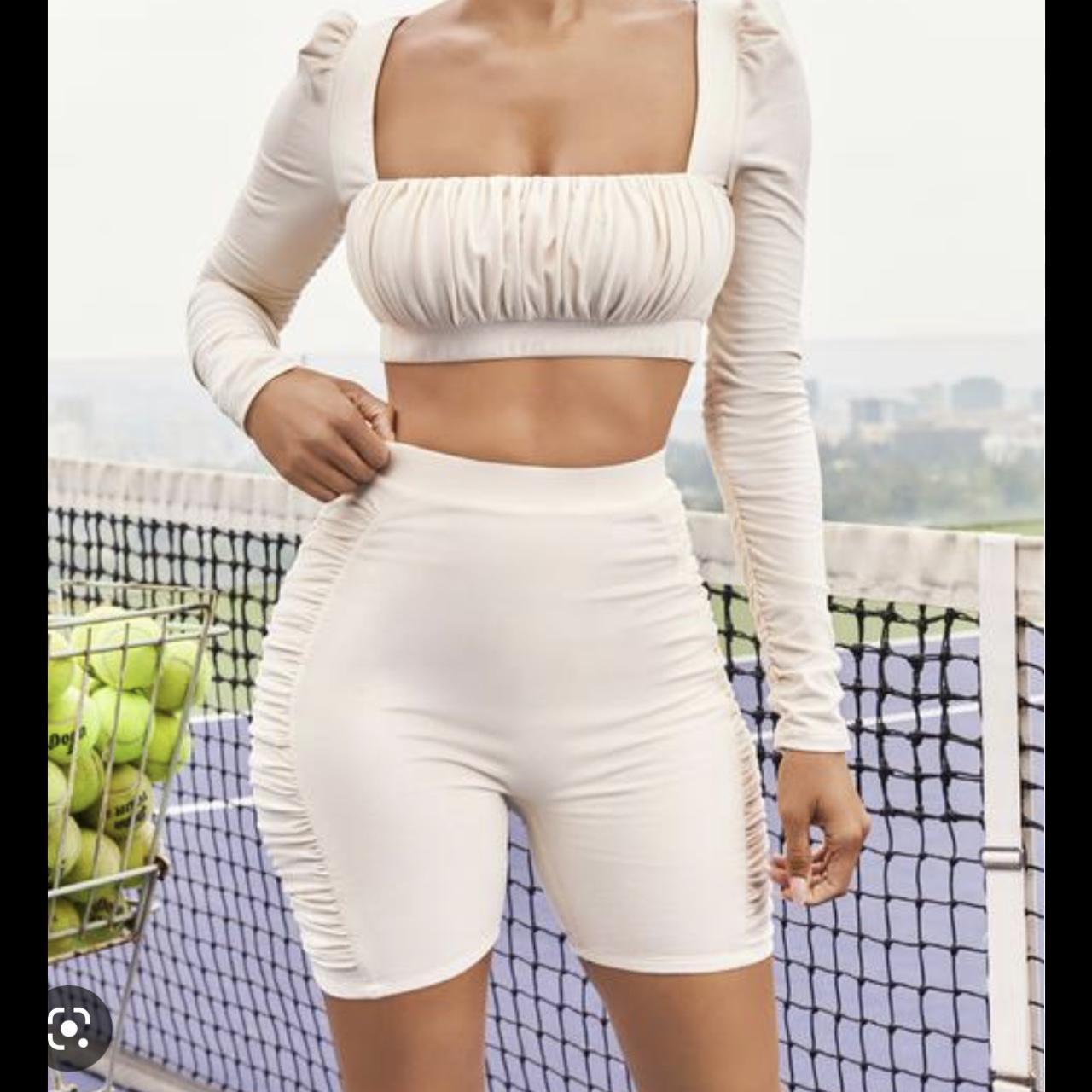 Oh Polly - break the cycle Beige Cream Ruched Long... | Depop