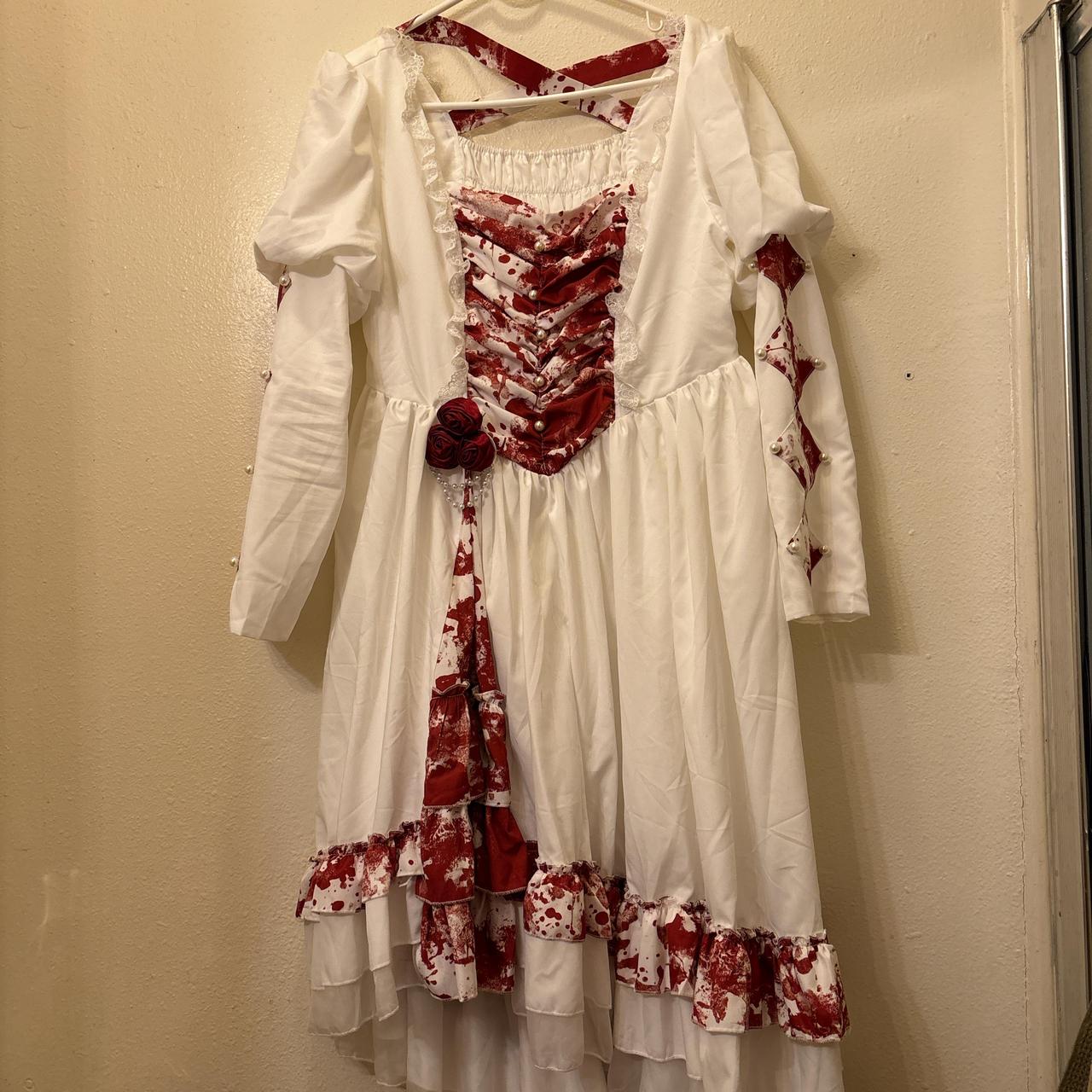 White fake blood splatter costume dress with... | Depop