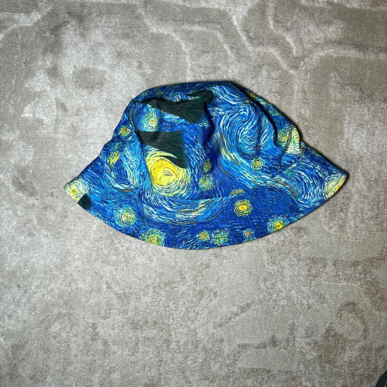 Starry Night bucket hat in blue and yellow... | Depop