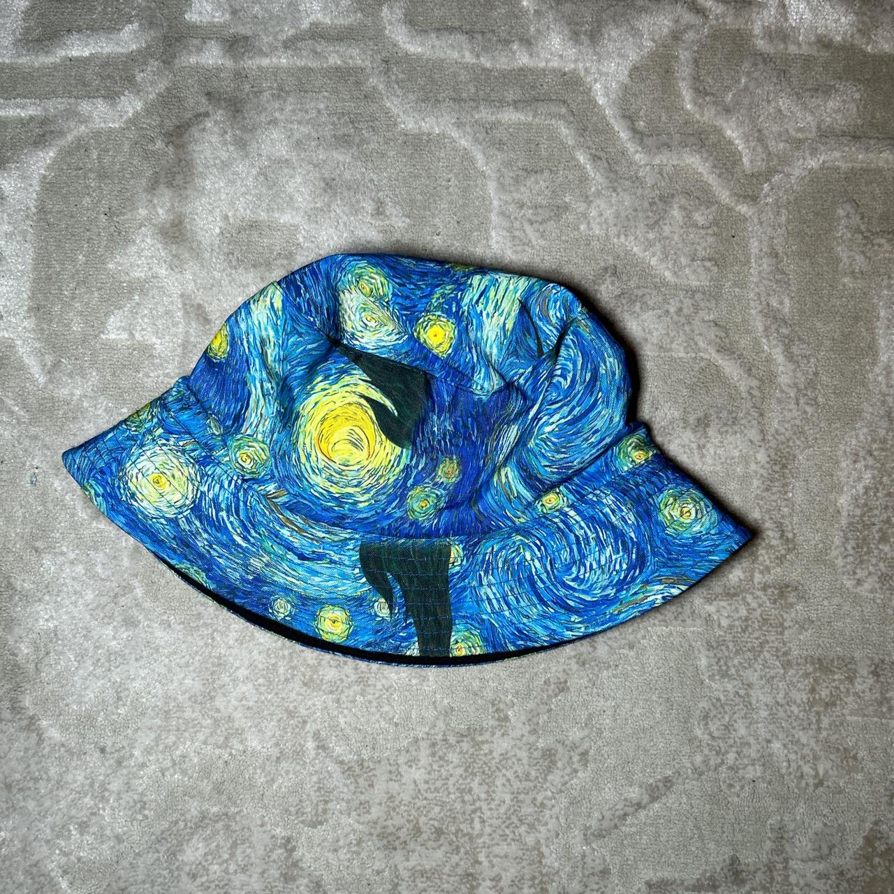 Starry Night bucket hat in blue and yellow... | Depop