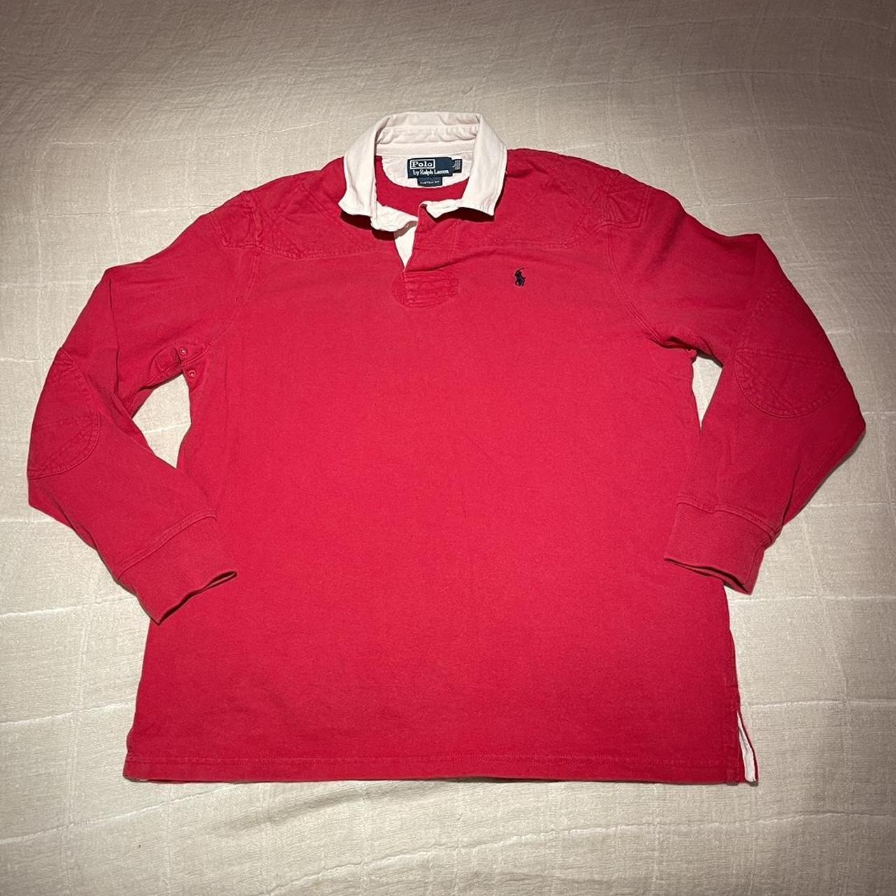 Red Polo Ralph Lauren rugby shirt, heavy weight size... - Depop