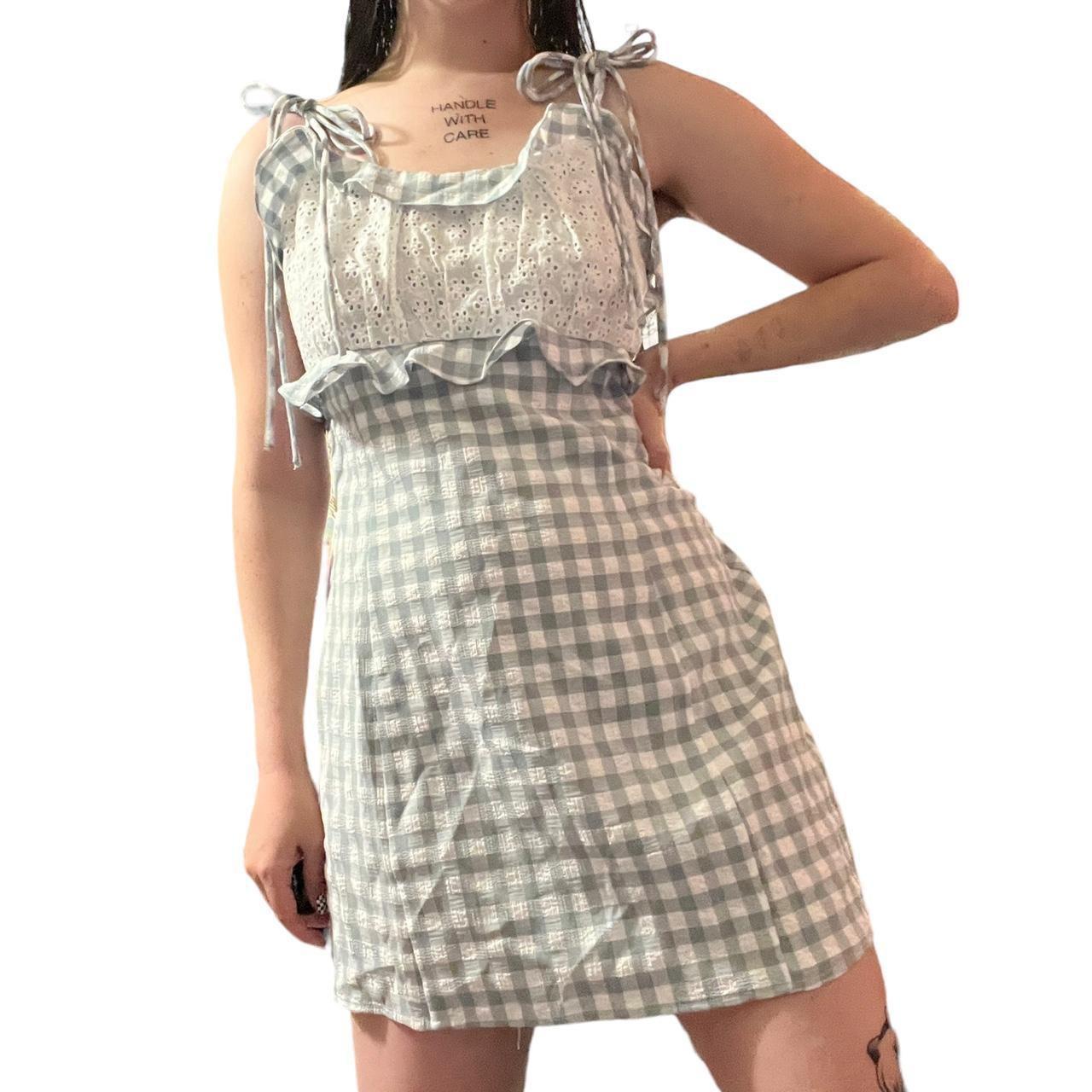 Dollskill Gingham Eyelet Cottagecore Mini Dress... - Depop