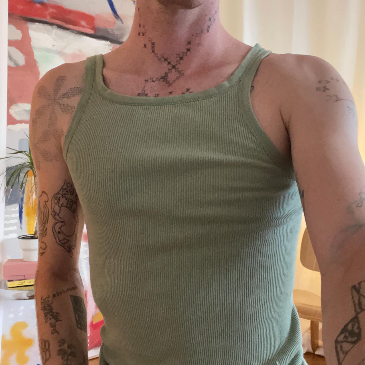 vintage military surplus ribbed green tank top. fits... - Depop