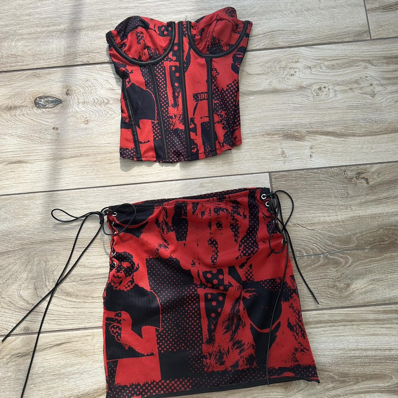 Edikted Red and Black Set both size xs only worn... - Depop