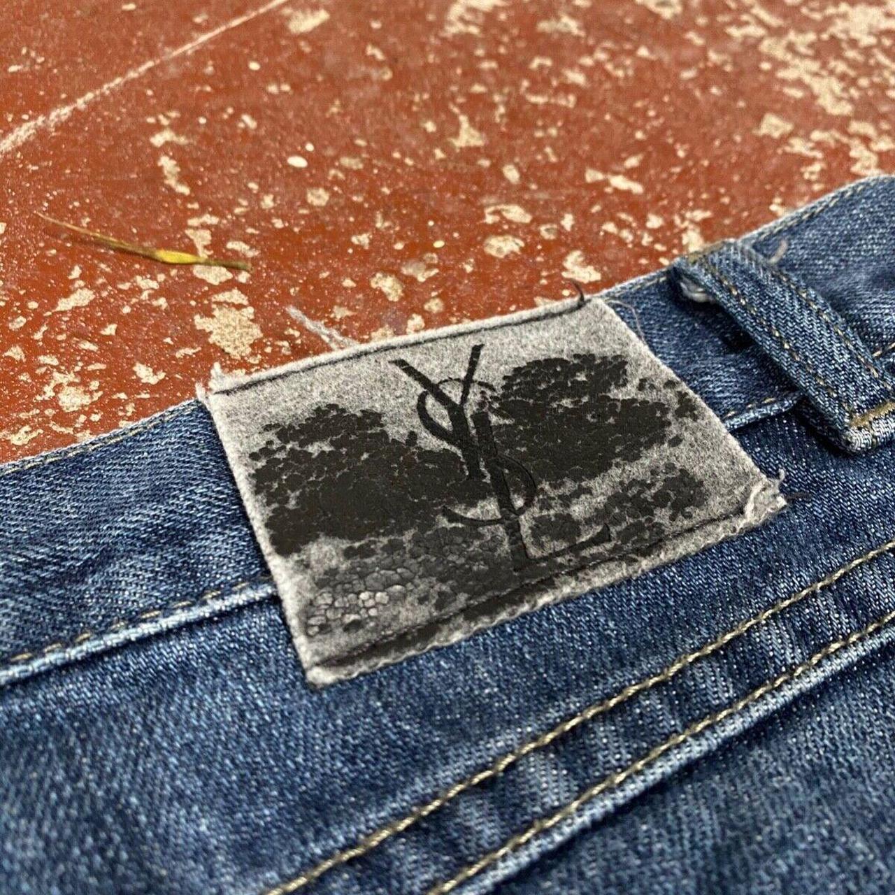 YSL Yves Saint Laurent Blue Distressed Denim Jeans... - Depop