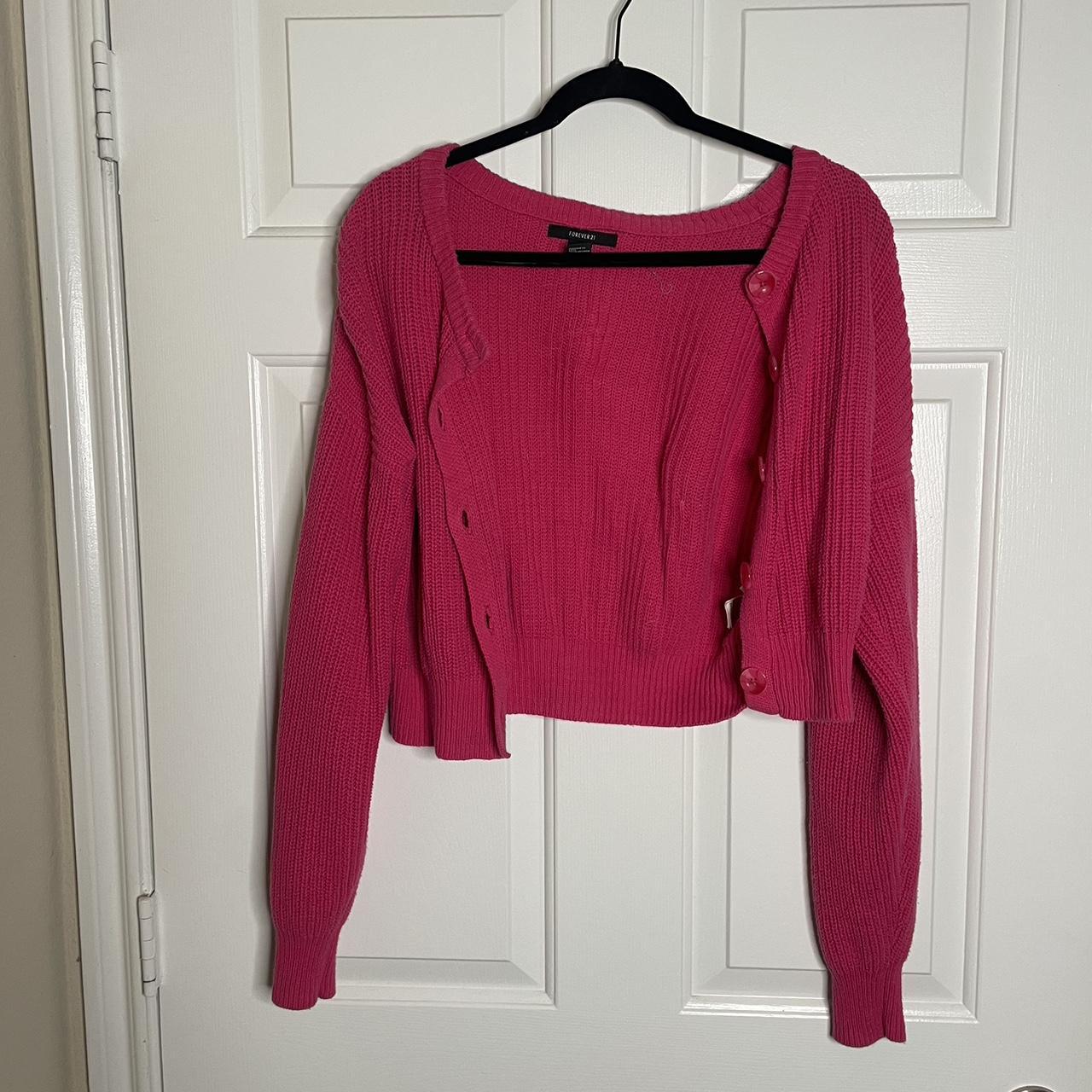 pink button up sweater brand is FOREVER 21 size L - Depop