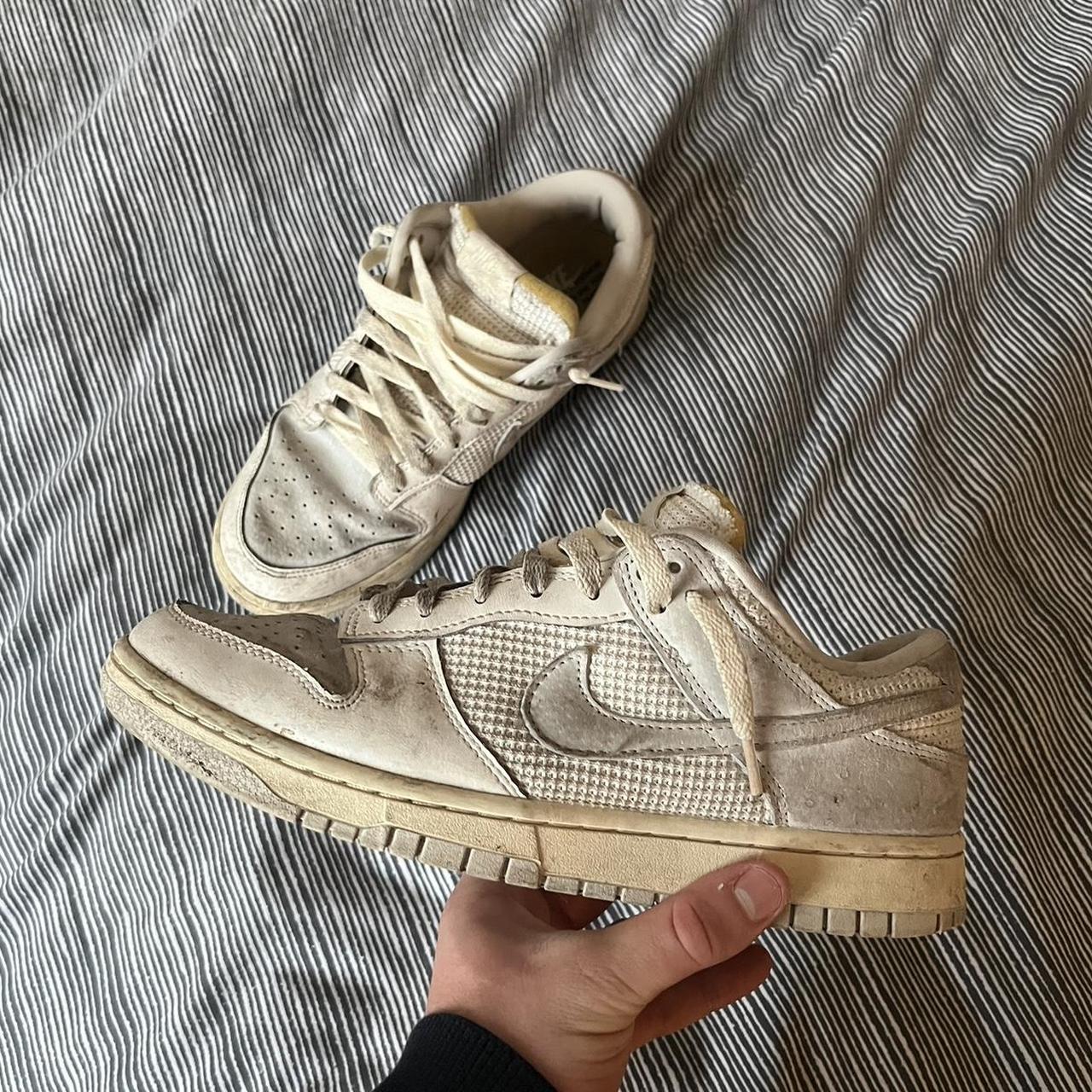 Nike dunk low light bone, sail and gold colour way... - Depop