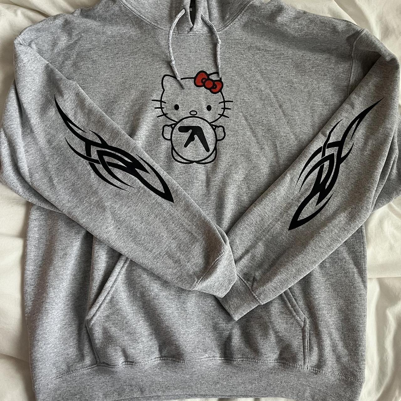 Hello Kitty Aphex Twin gray tribal sleeve hoodie,... - Depop