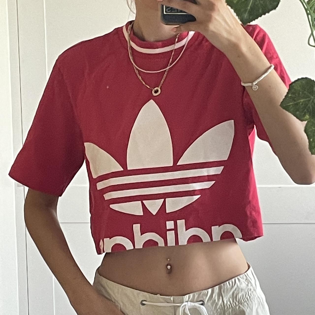 Adidas red crop T-shirt, great condition, size 8, no... - Depop