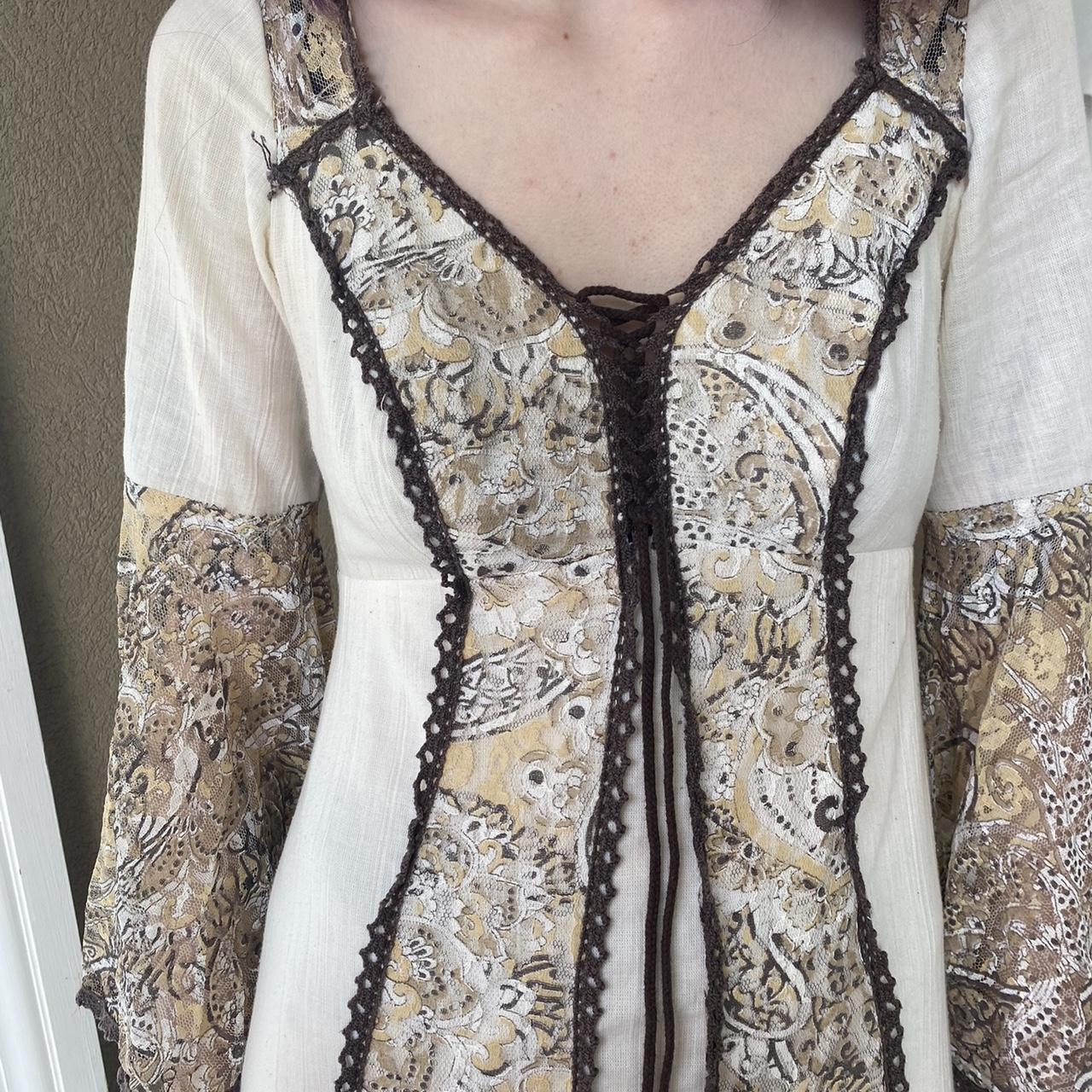 Vintage 1970’s Gunne Sax Style Cream And Brown... - Depop