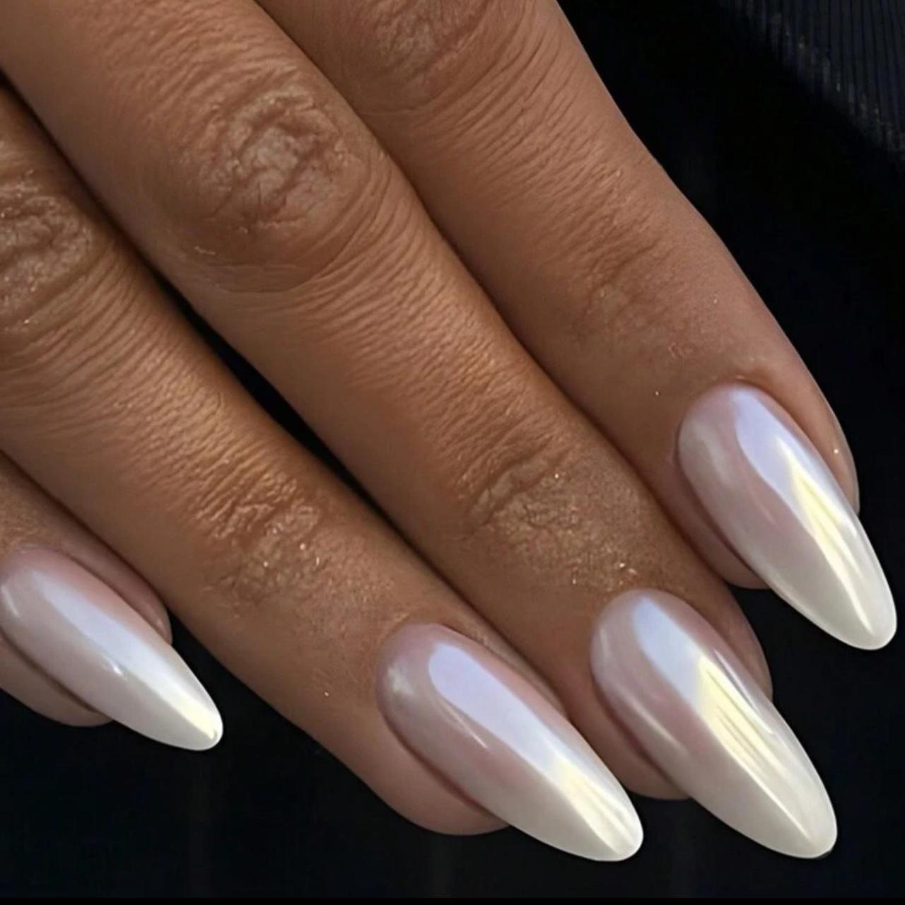 Pearl White Almond Press On Nails - bundle for... - Depop