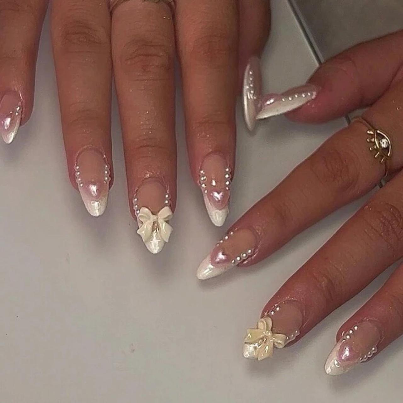 Kayla White Pearl Almond Press On Nails - bundle... - Depop