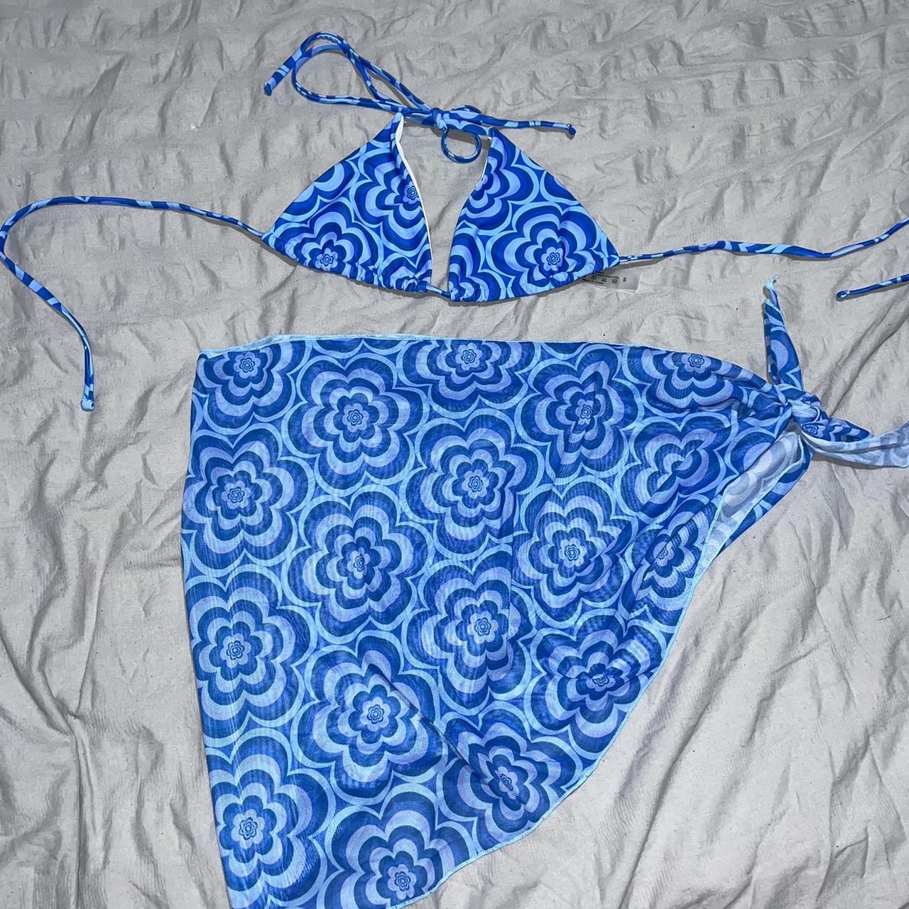 Shein blue print bikini with sarong Worn once.... - Depop
