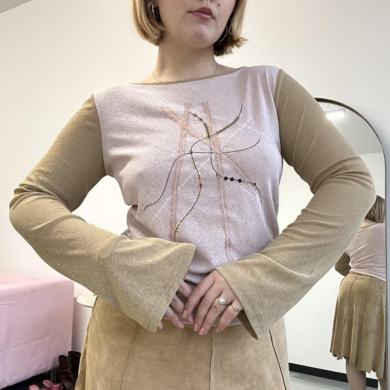 Vintage late 00s Y2K mesh top, sequin and ribbon... - Depop