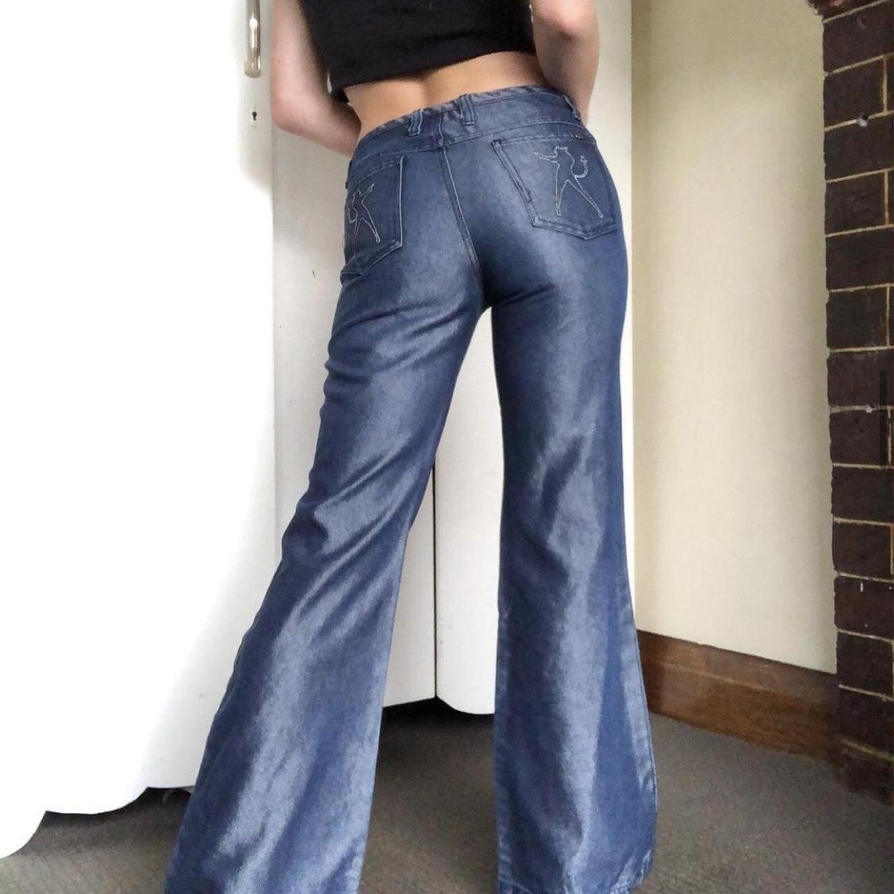 Y2K Rusty low rise metallic flared jeans Marked a... - Depop