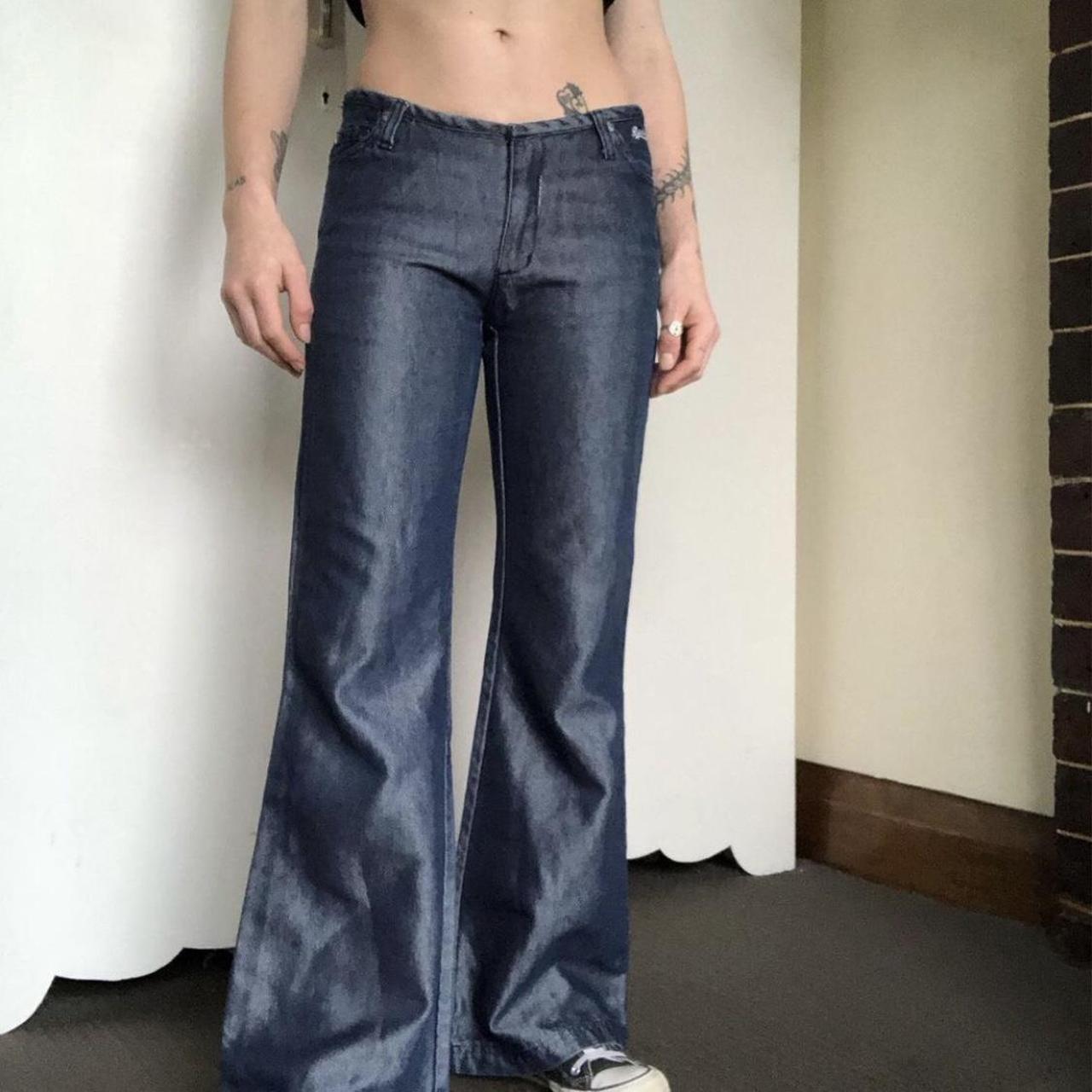 Y2K Rusty low rise metallic flared jeans Marked a... - Depop