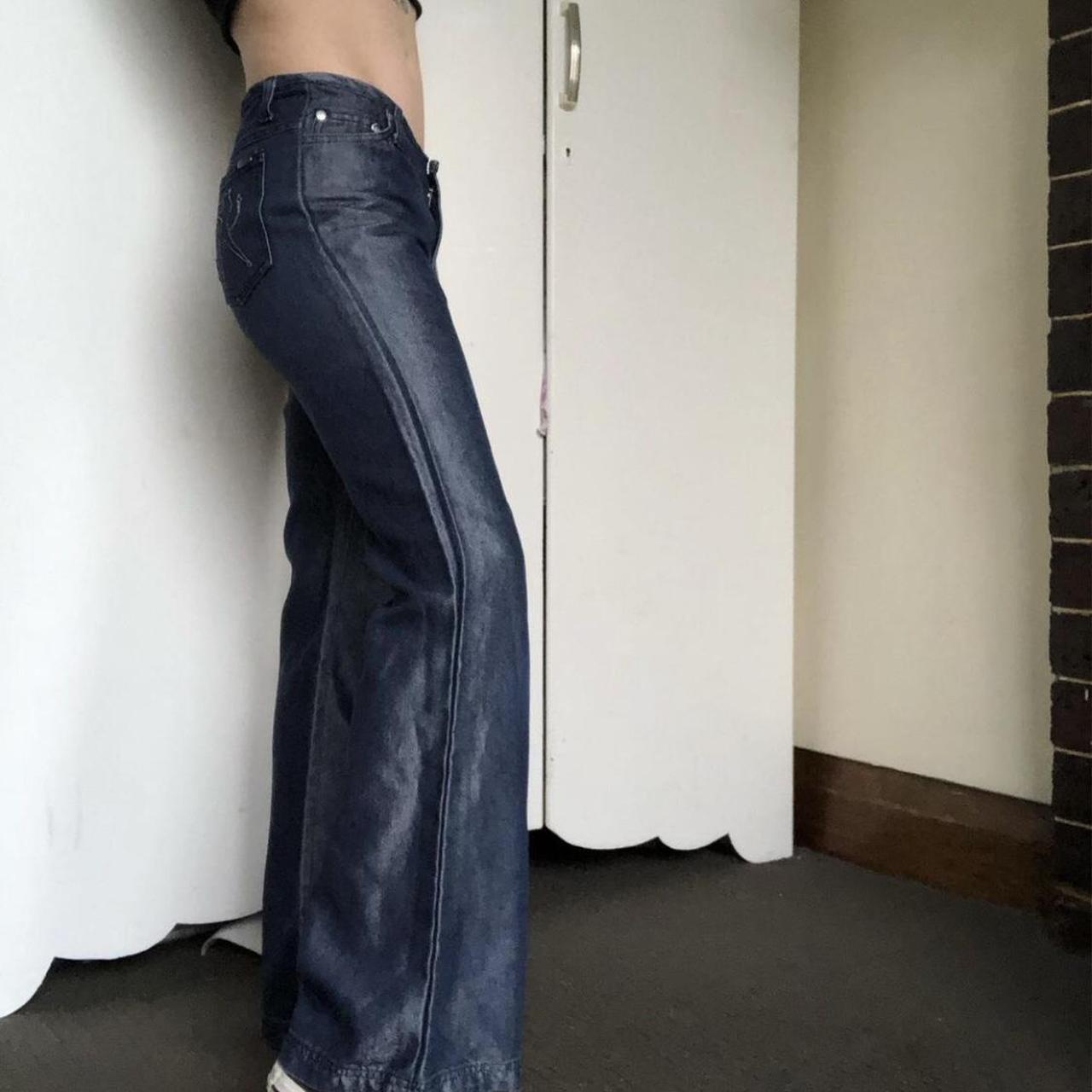 Y2K Rusty low rise metallic flared jeans Marked a... - Depop