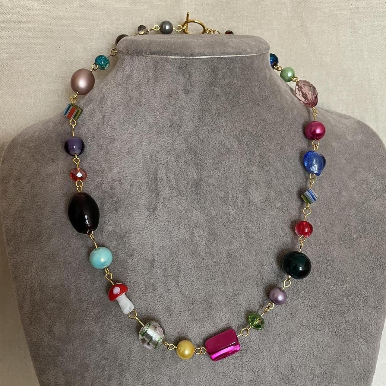 ｡⋆୨୧˚colourful chain necklace˚୨୧⋆｡ Handmade beaded... - Depop