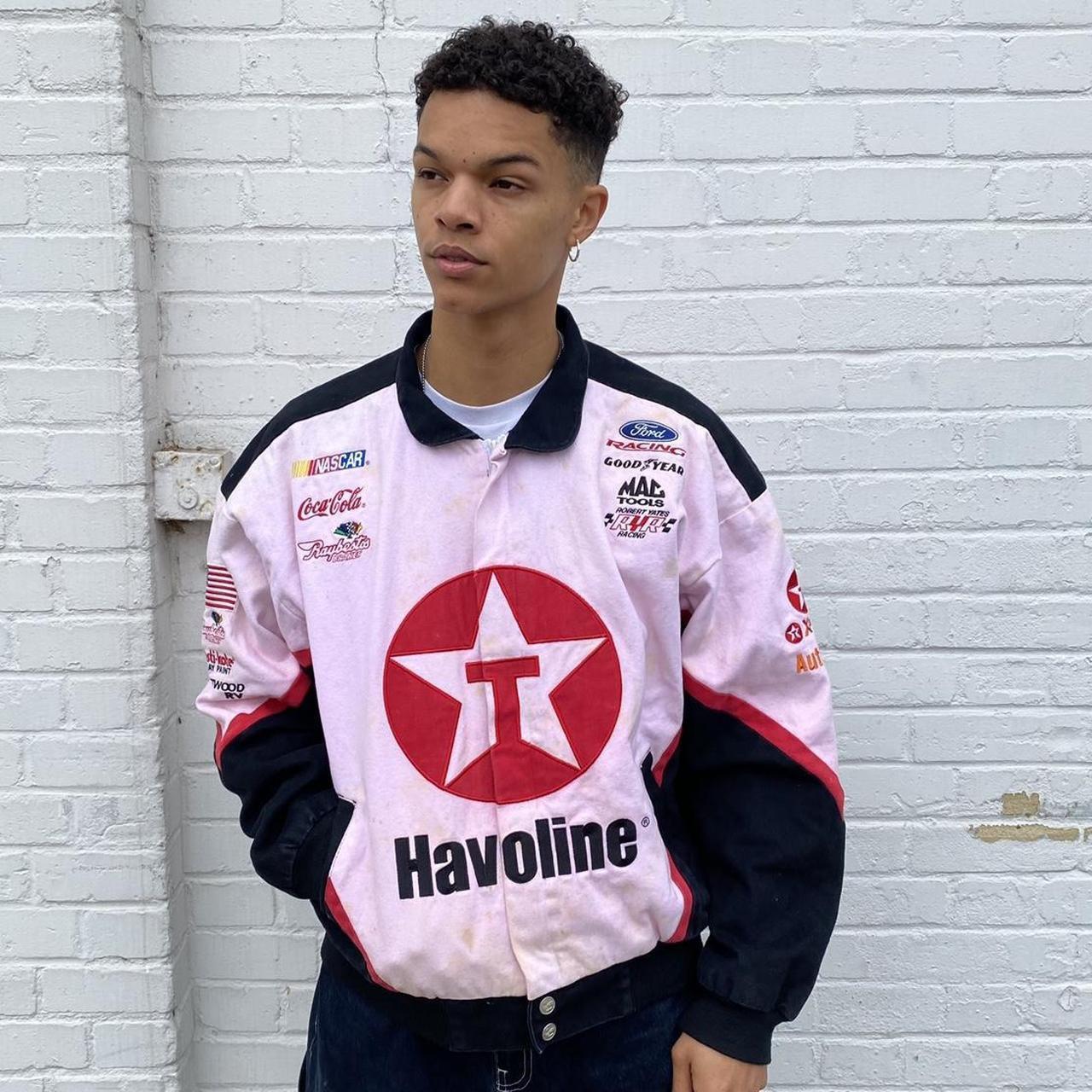 NASCAR Men's Pink and Black Jacket | Depop