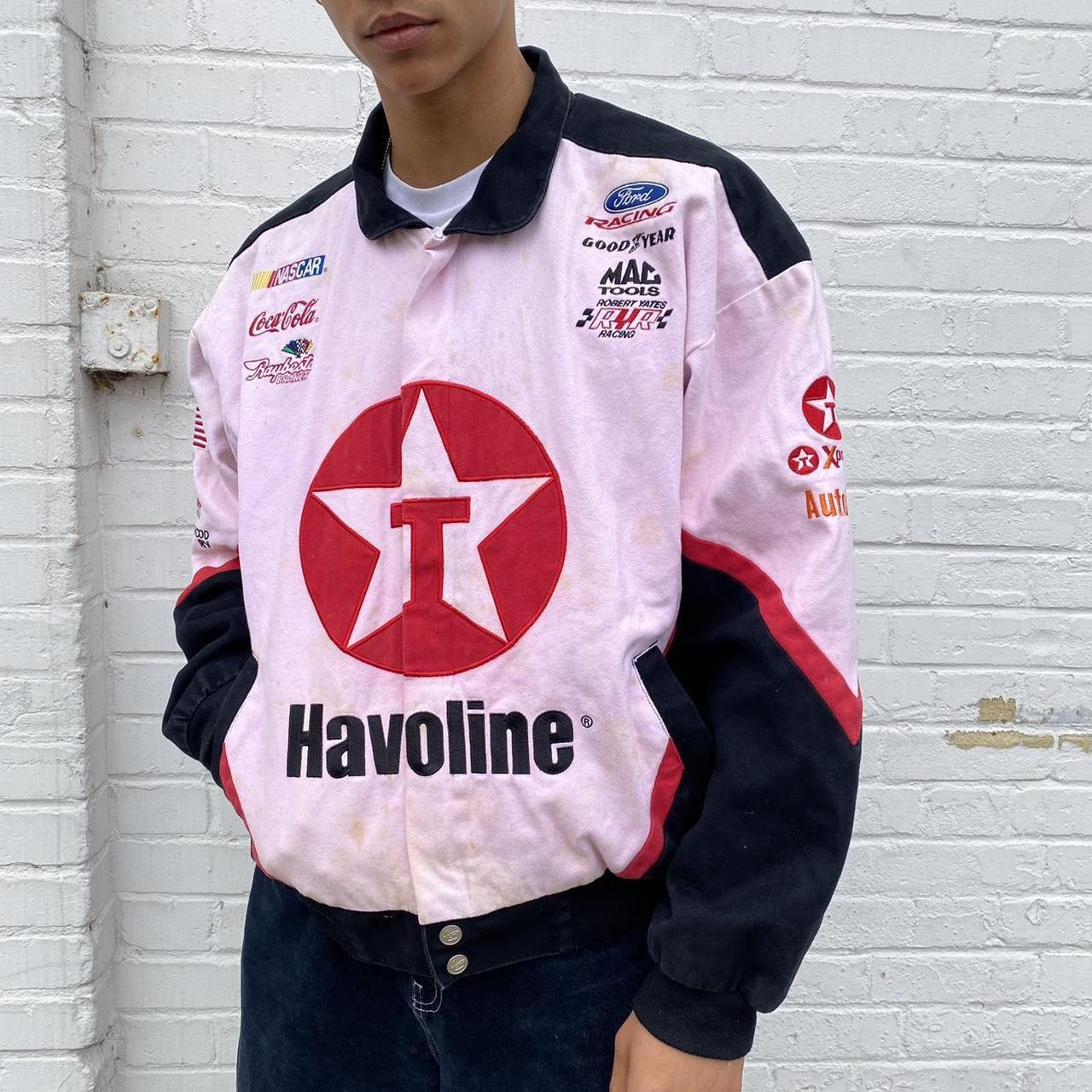 NASCAR Men's Pink and Black Jacket | Depop
