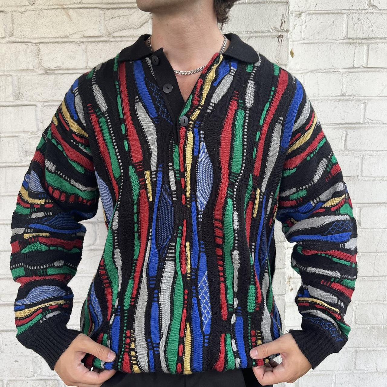 Vintage 90s KNITTED coogi style jumper, Size... - Depop