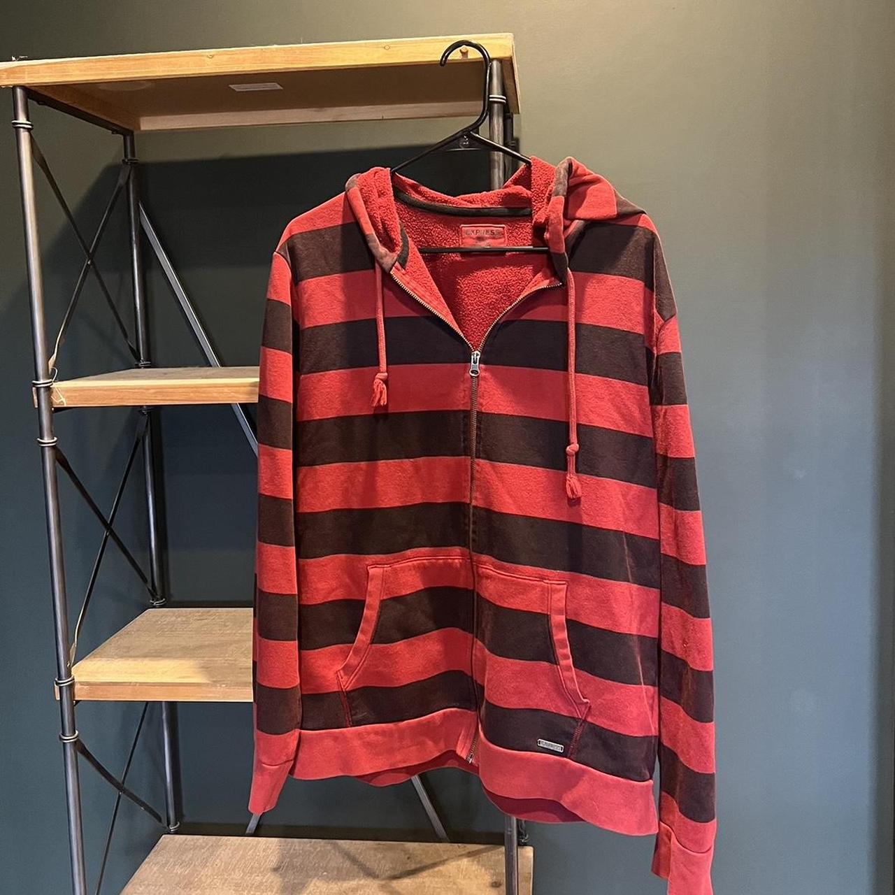 express Xl red and black fleece zip up - Depop