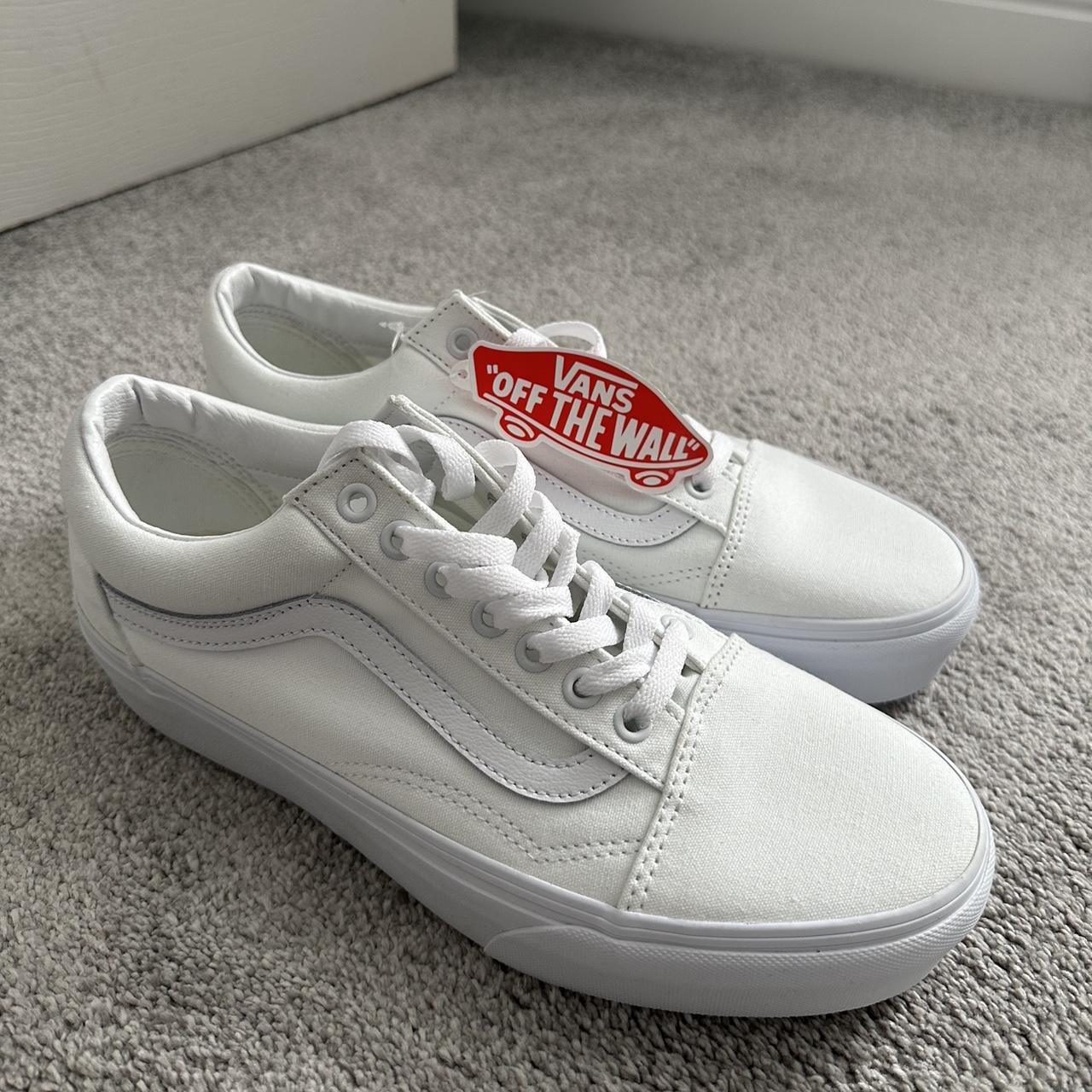 Brand new old school vans size 8 white RRP... - Depop