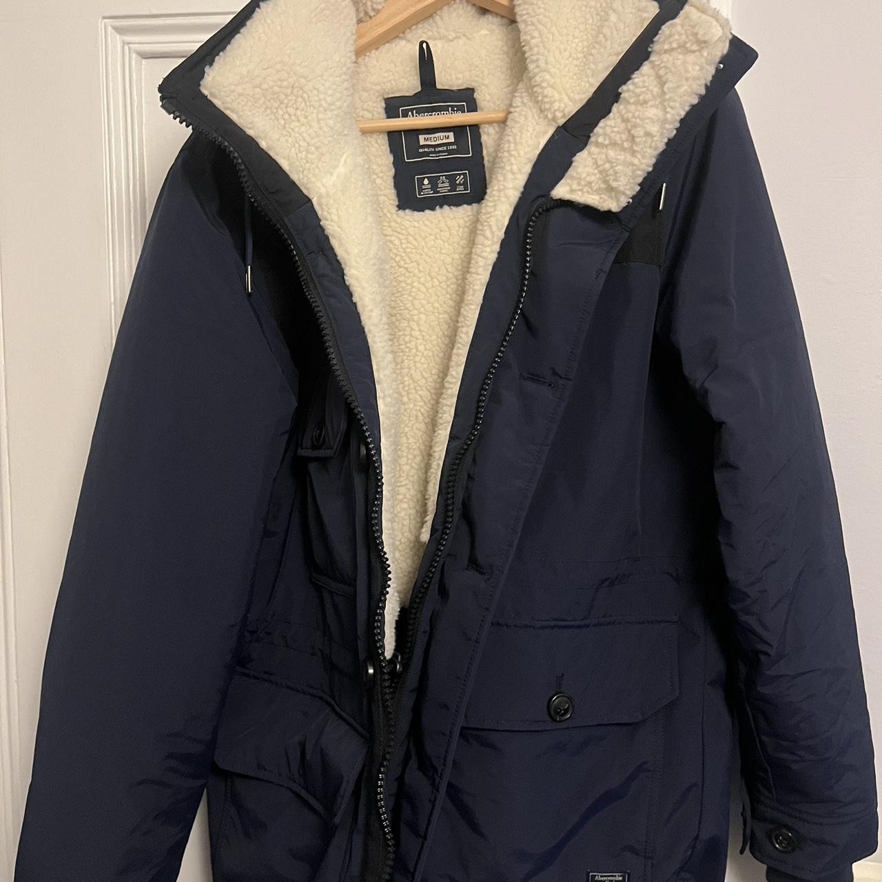 Abercrombie and fitch Sherpa lined parka - navy and... - Depop