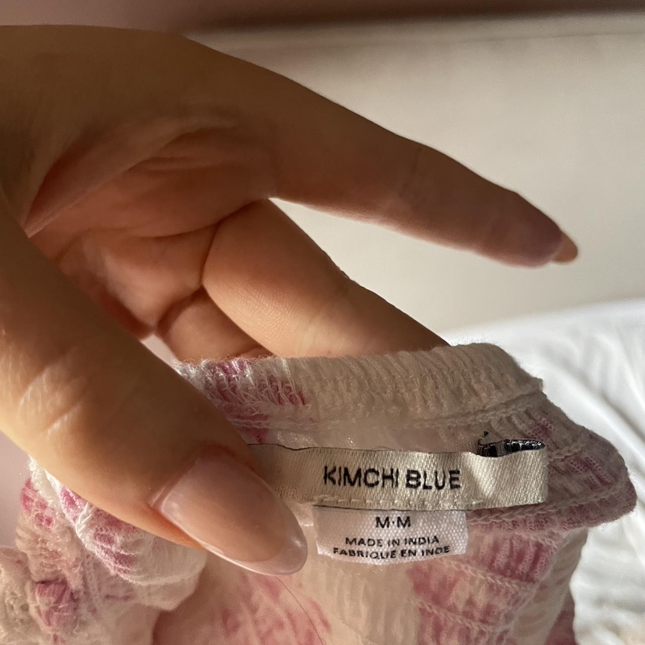 White and pink floral kimchi blue ruched crop top!... - Depop