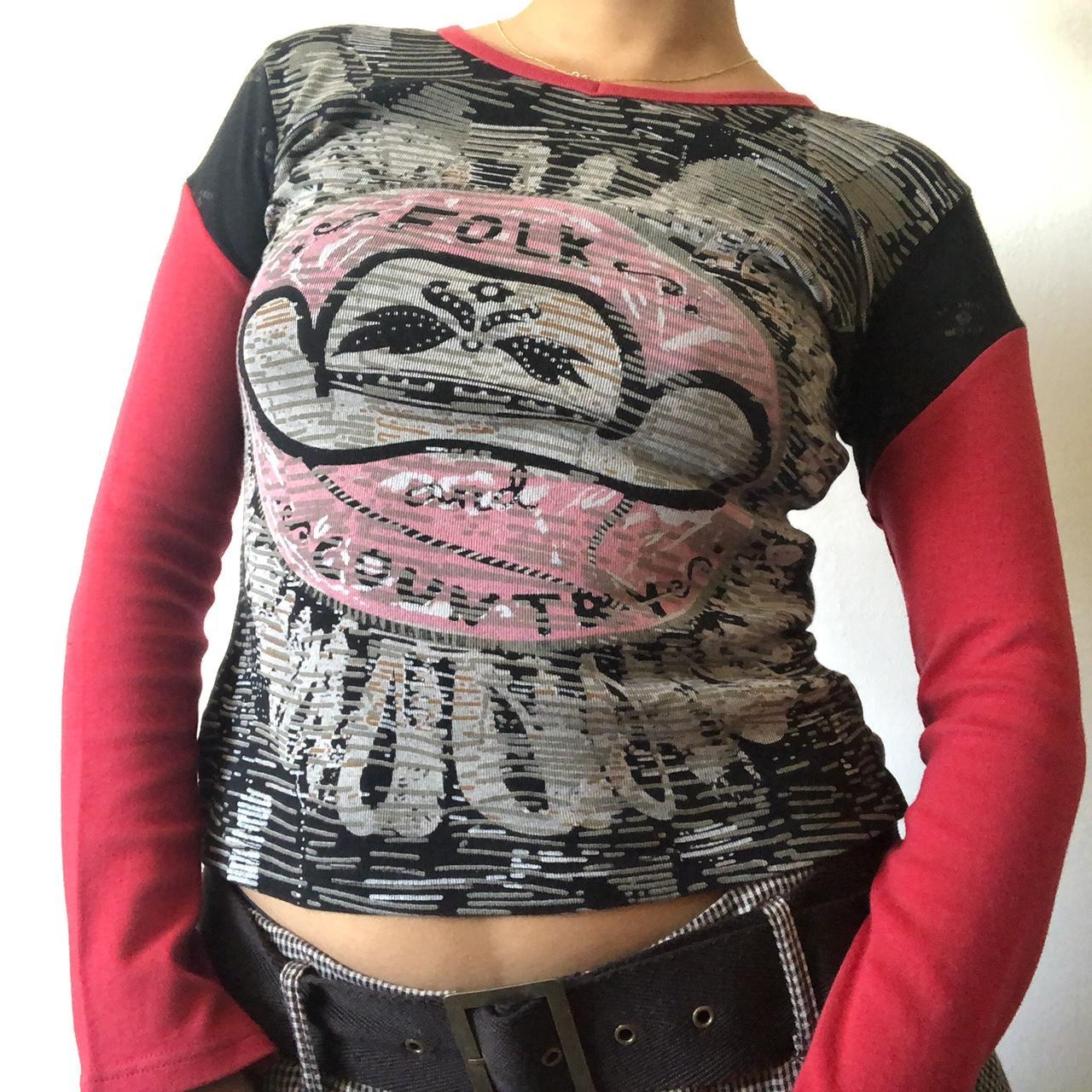 unique vintage red long sleeve t-shirt with print of... - Depop