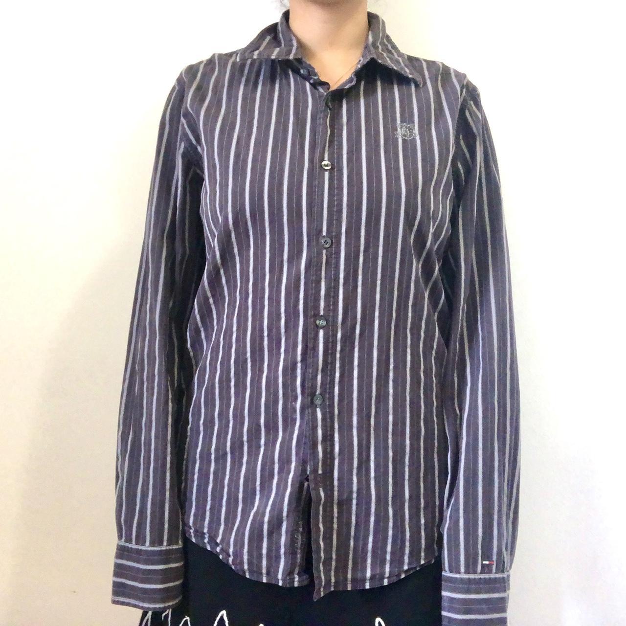 vintage 00s striped goth emo shirt L pit to pit:... - Depop