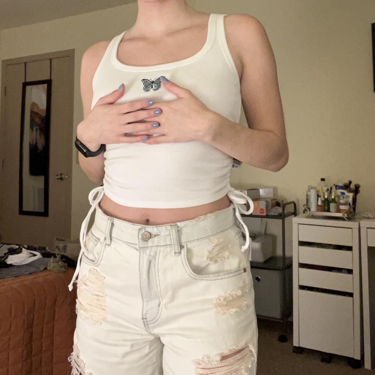 White butterfly top with side ties NWT $5.40... - Depop