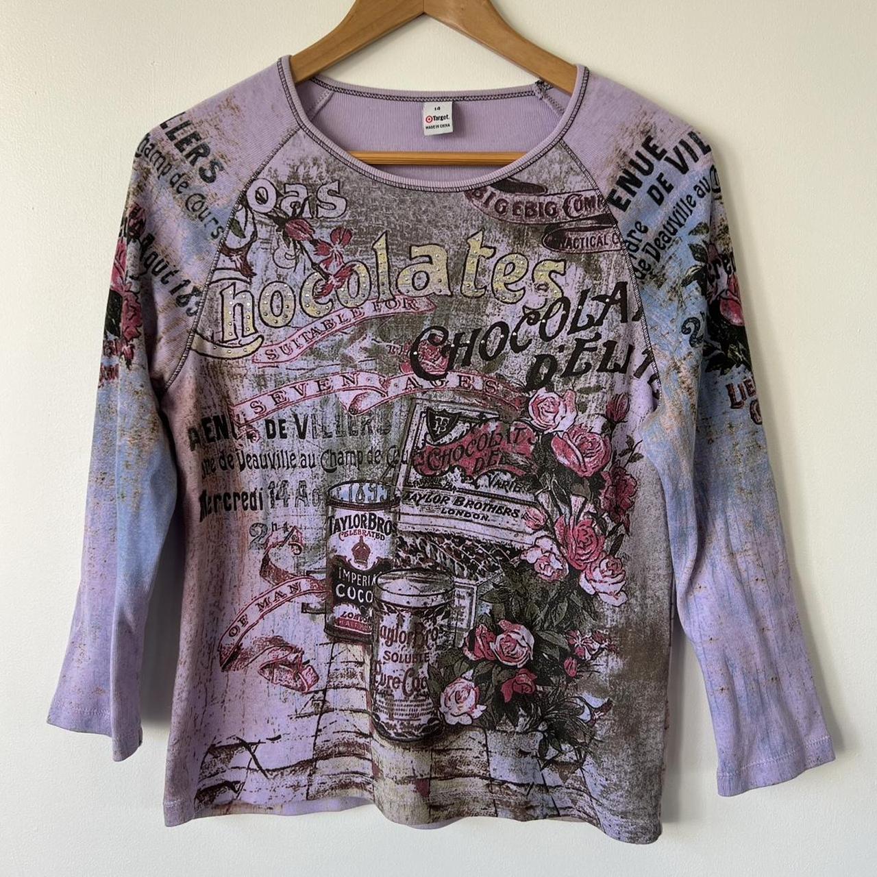 Y2K ‘Target’ graphic long-sleeve top with diamanté... - Depop