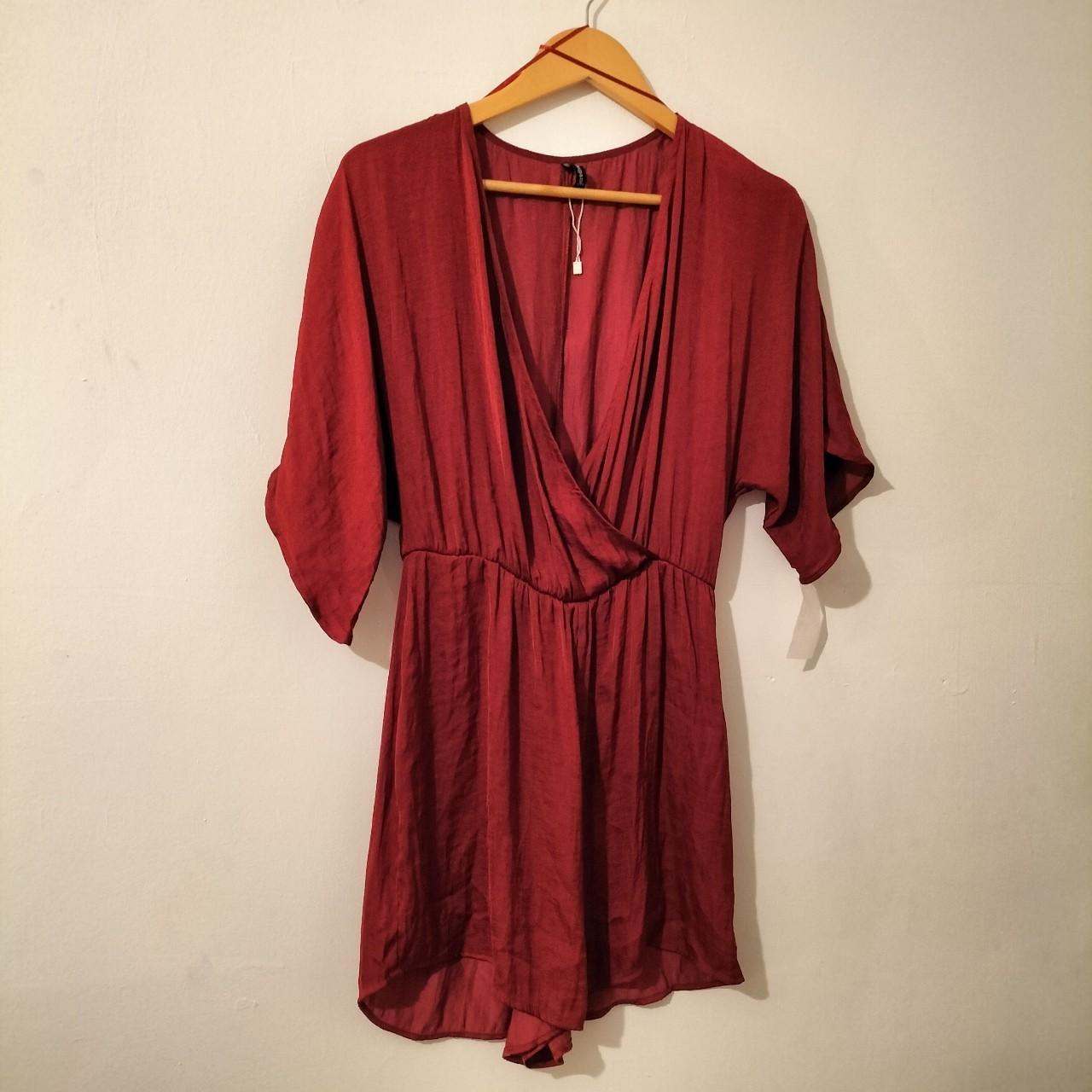 Stradivarius Women's Burgundy and Red Playsuit-romper | Depop