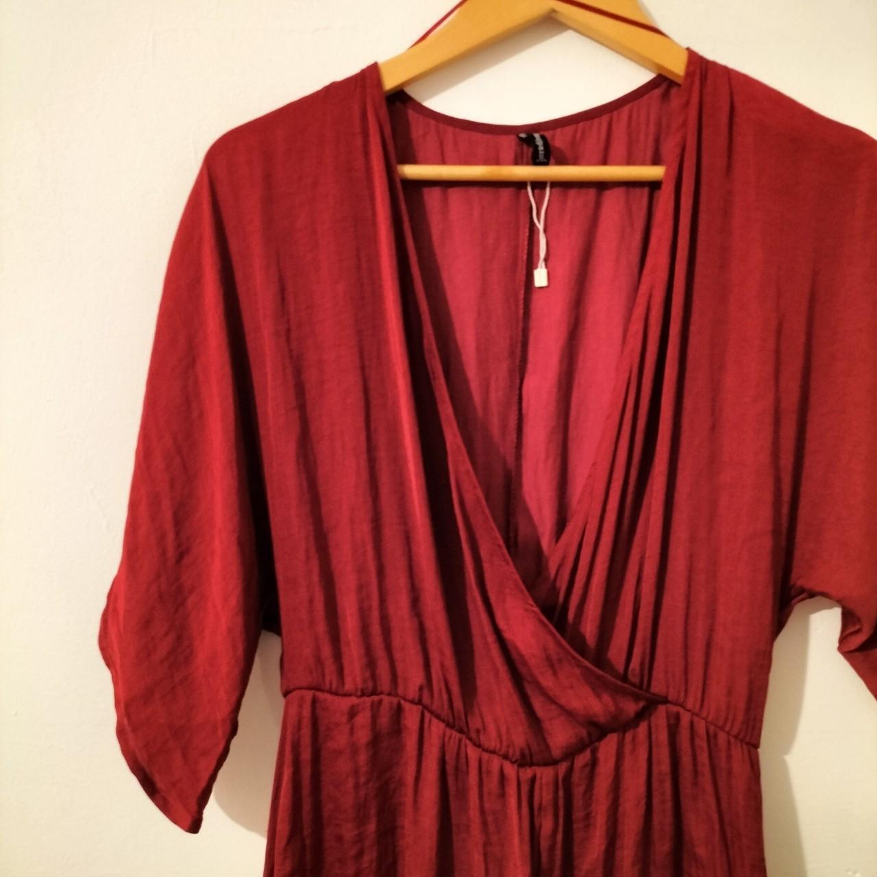 Stradivarius Women's Burgundy and Red Playsuit-romper | Depop
