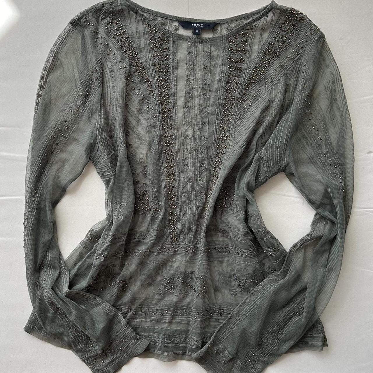 Beautiful green and gold next beaded blouse with a... - Depop