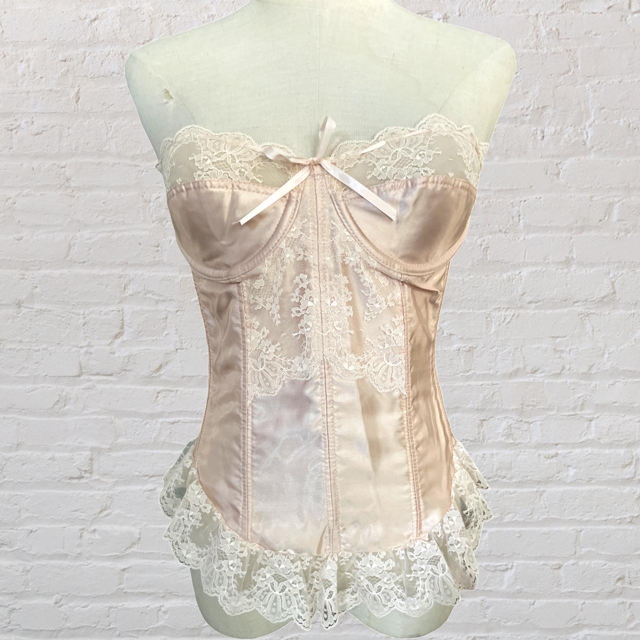 Vintage Pink Lace Corset Bustier Top By Glydons Depop