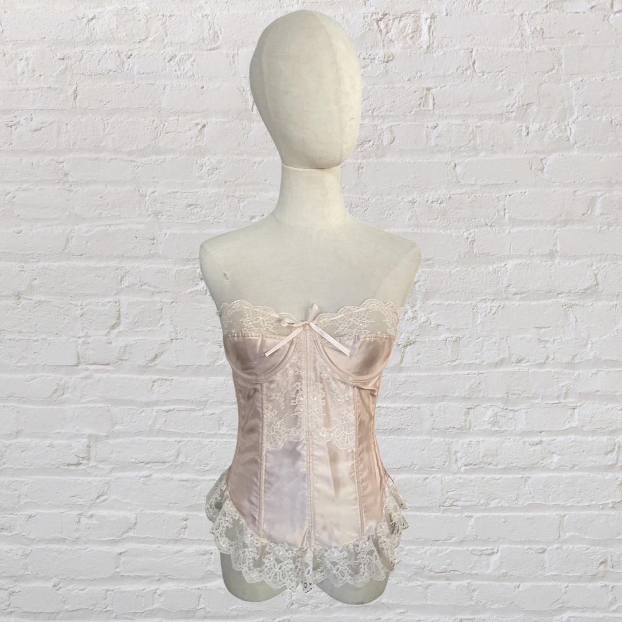 Vintage Pink Lace Corset Bustier Top By Glydons Depop