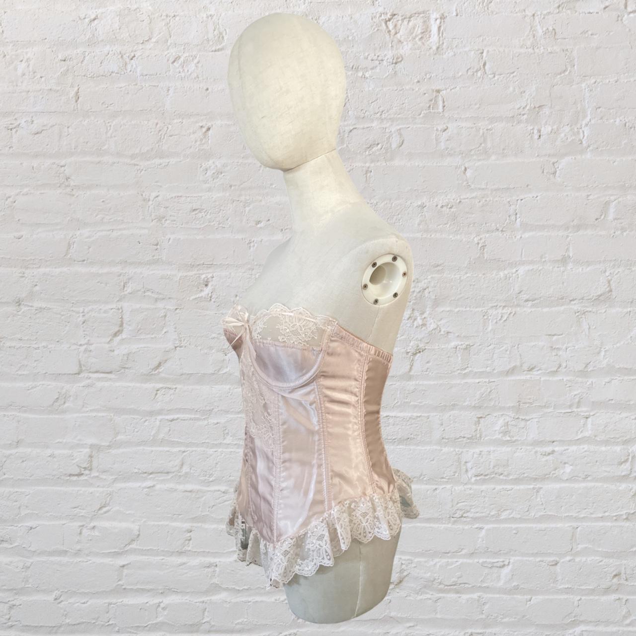 Vintage Pink Lace Corset Bustier Top By Glydons Depop