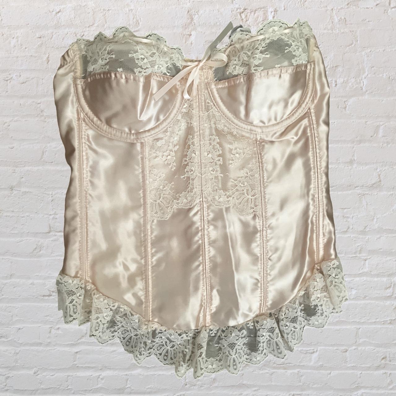 Vintage Pink Lace Corset Bustier Top By Glydons Depop