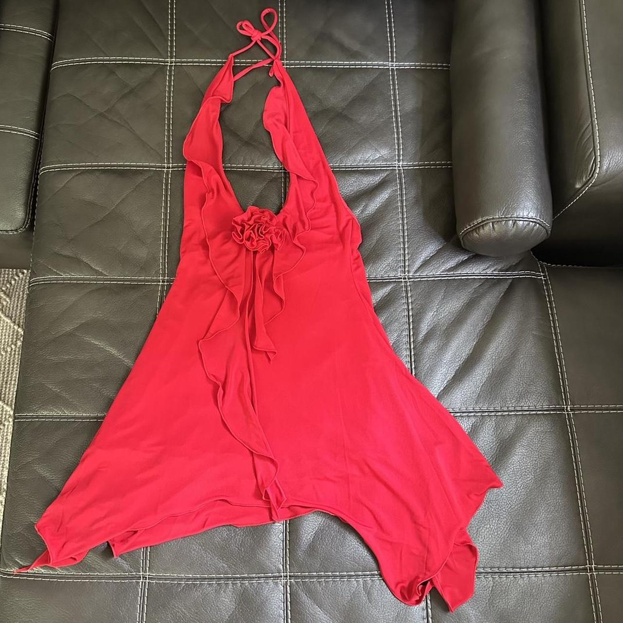 red white fox dress with flower in front size medium - Depop