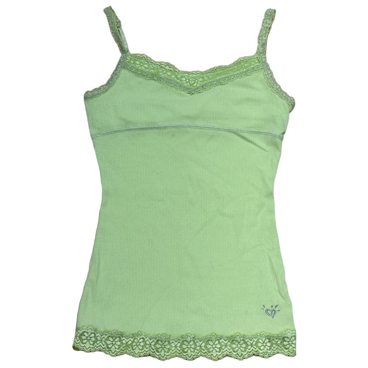 Y2K Justice Lime Green Cami! Built in bra Sparkly... - Depop